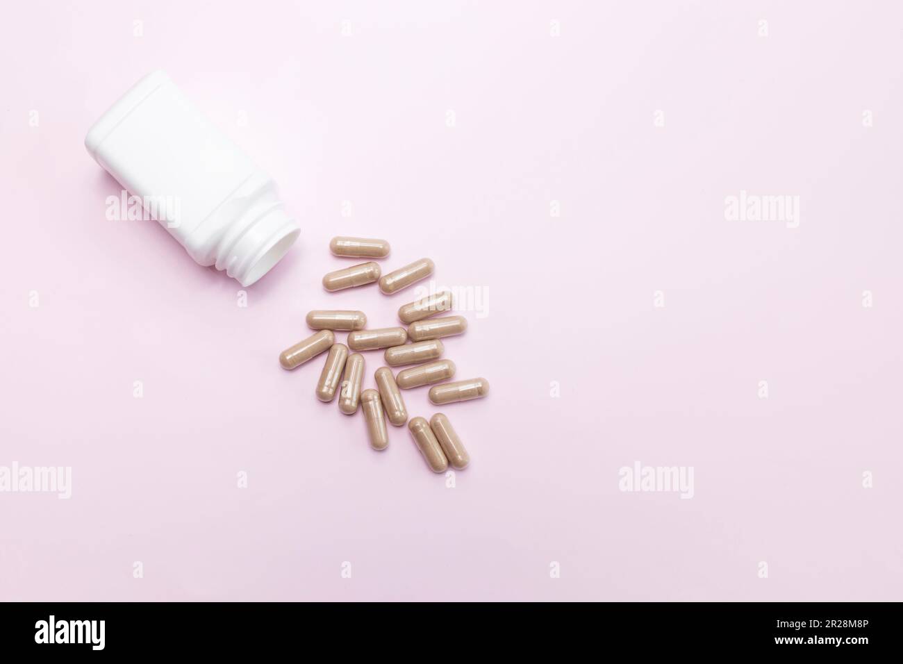 Scattered Tablets, Capsules OF Slippery Elm, White Bottle, Container On ...