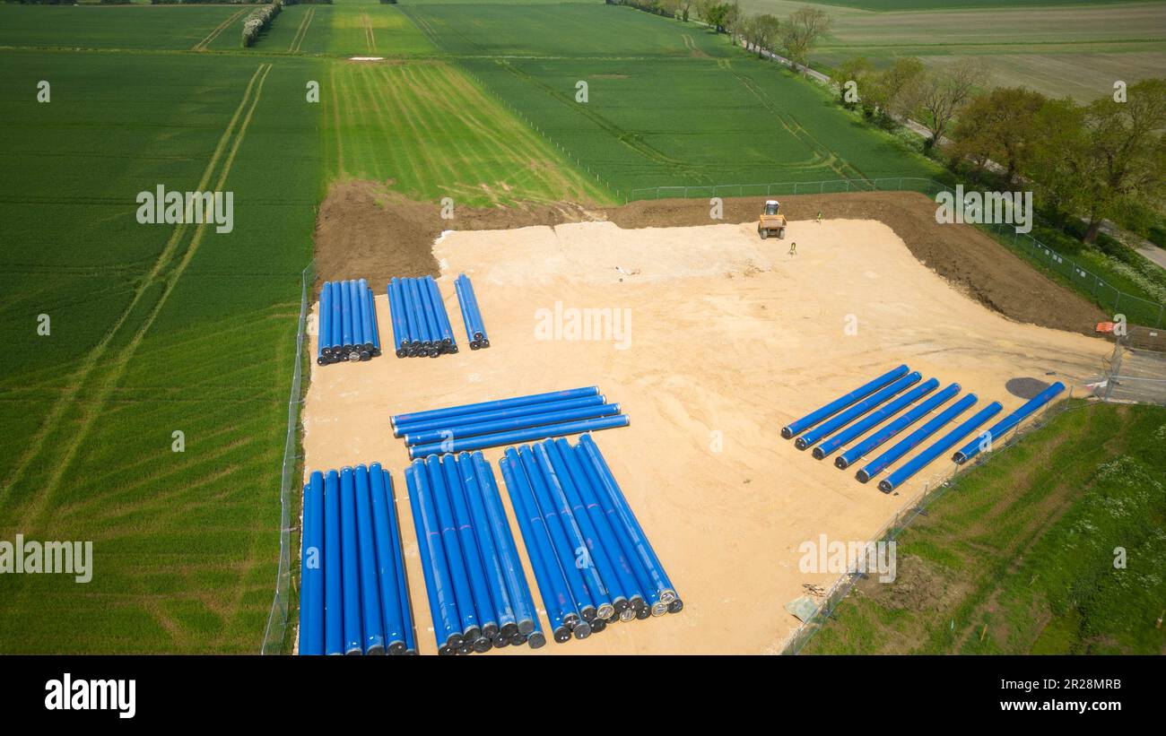 14th May 2023 Water pipe line being installed by Anglia water running ...