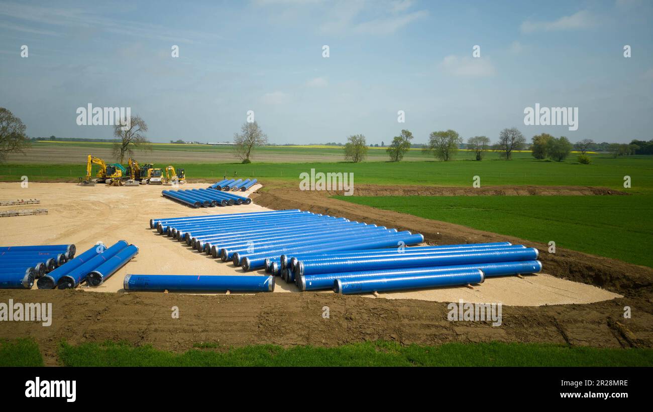 14th May 2023 Water pipe line being installed by Anglia water running ...