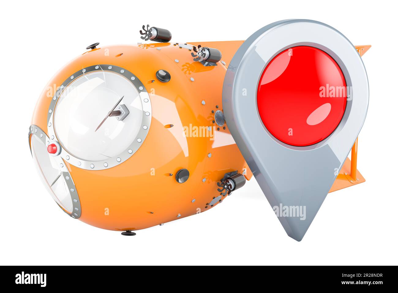 Atomic bomb, nuclear weapon with map pointer, 3D rendering isolated on ...