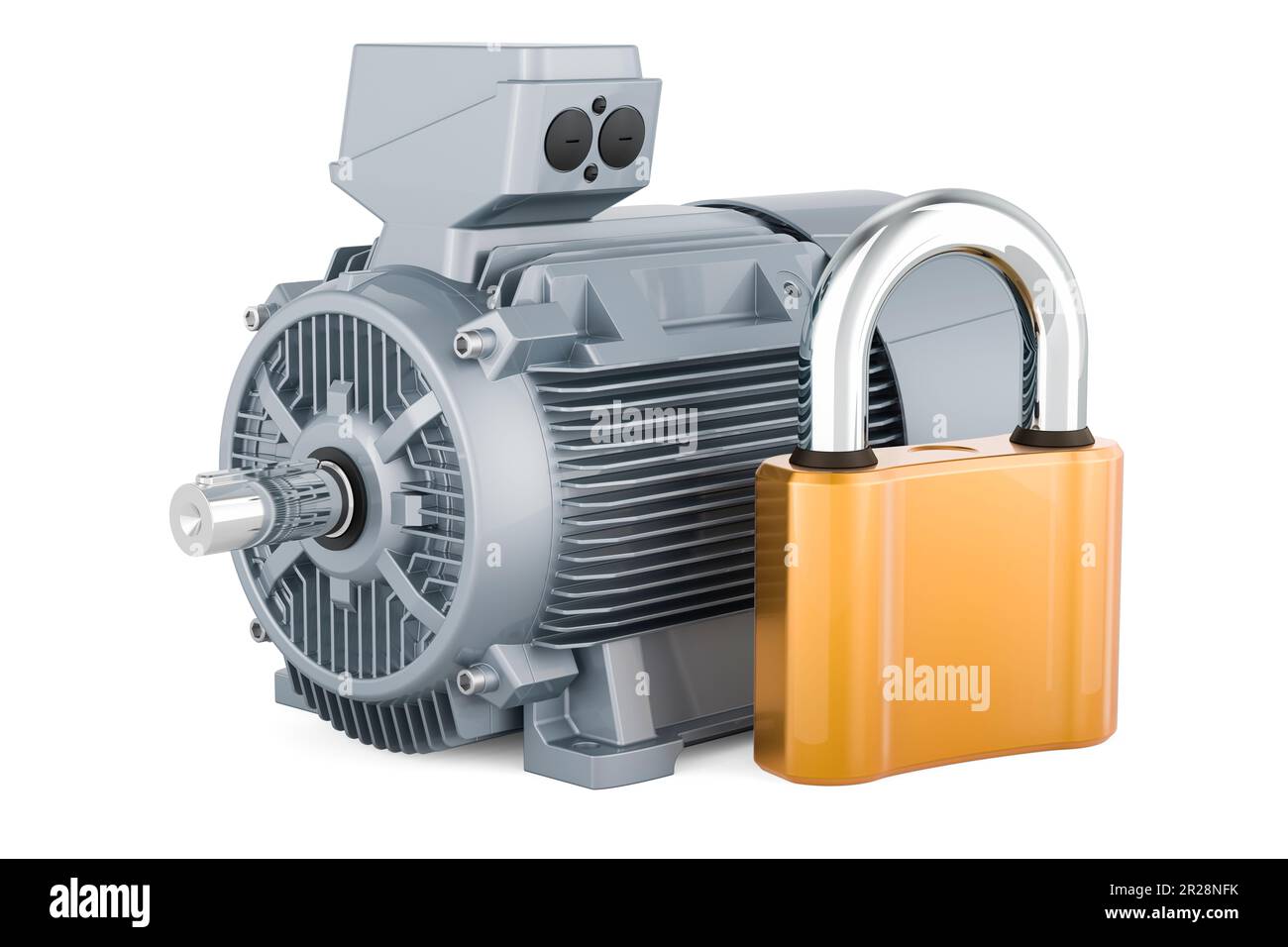 Industrial electric motor with padlock. 3D rendering isolated on white ...