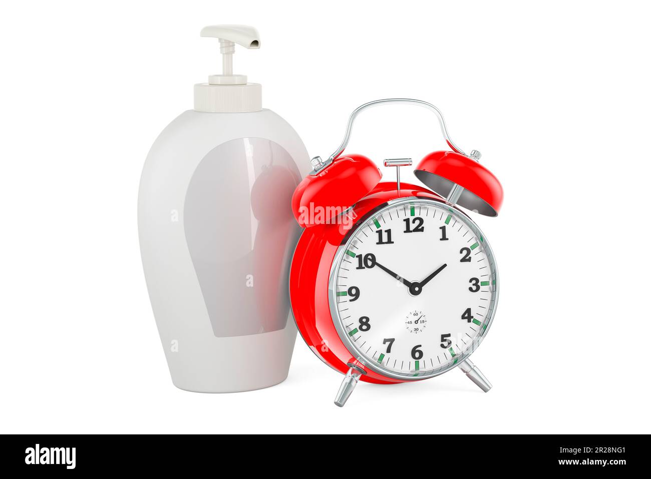Soap bottle dispenser with alarm clock, 3D rendering isolated on white ...