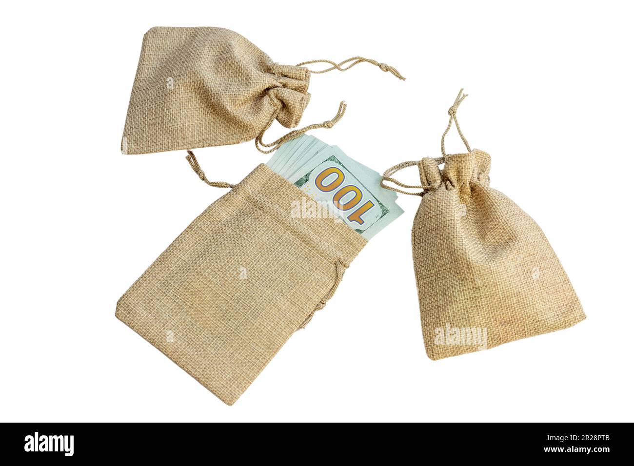dollar bills in bags isolated on a white background Stock Photo - Alamy
