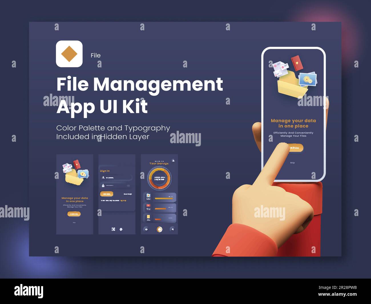 File Management Mobile App UI Screens Including As Login, Sign Up, Data ...