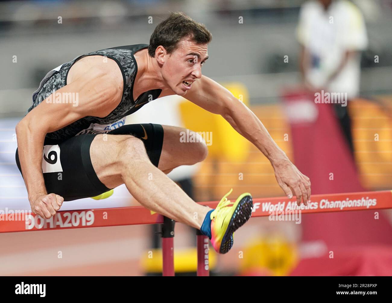 Serguéi Shubenkov participating in the 110m hurdles at the 2019 World ...