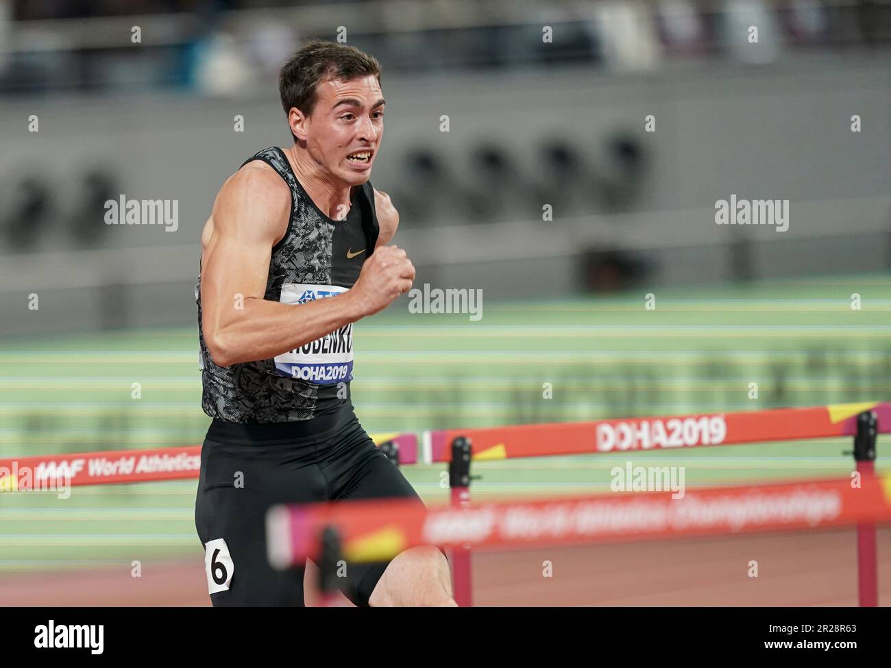 Serguéi Shubenkov participating in the 110m hurdles at the 2019 World ...