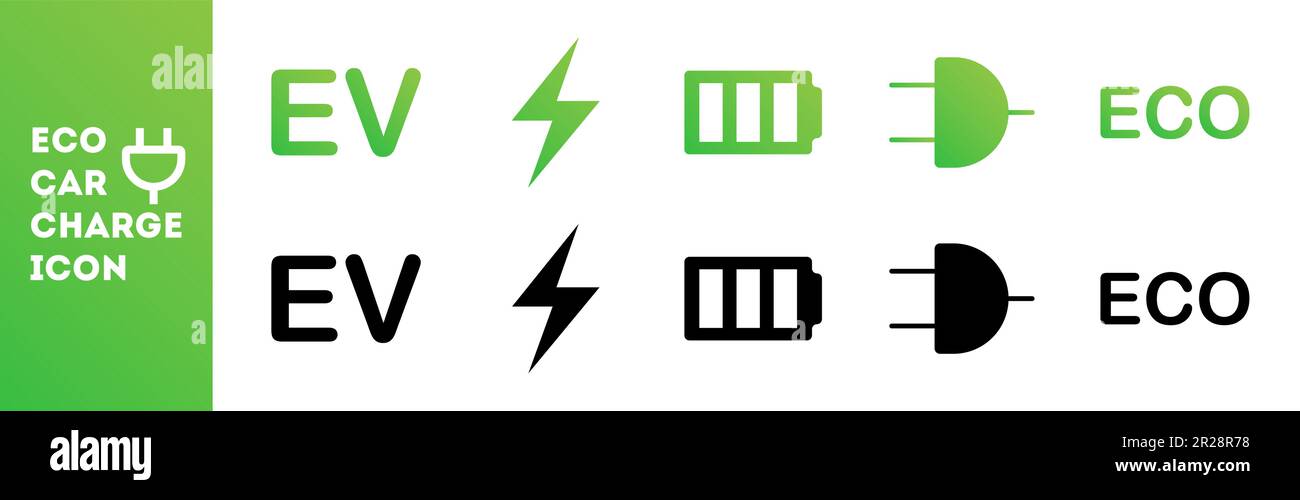 Set of electric car charging symbols. Battery and eco icon Stock Vector ...