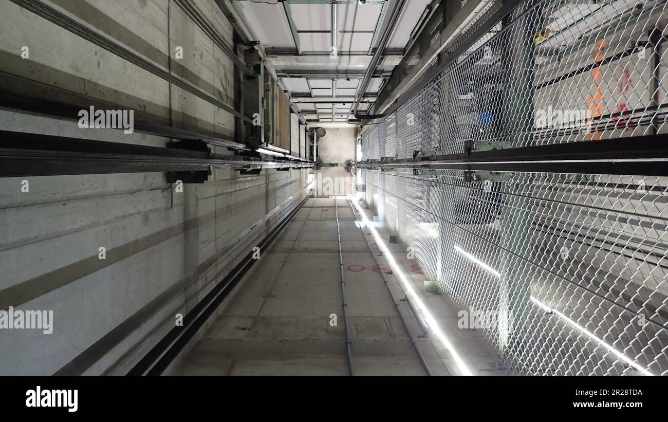 A look into a Elevator hoistway Stock Photo - Alamy