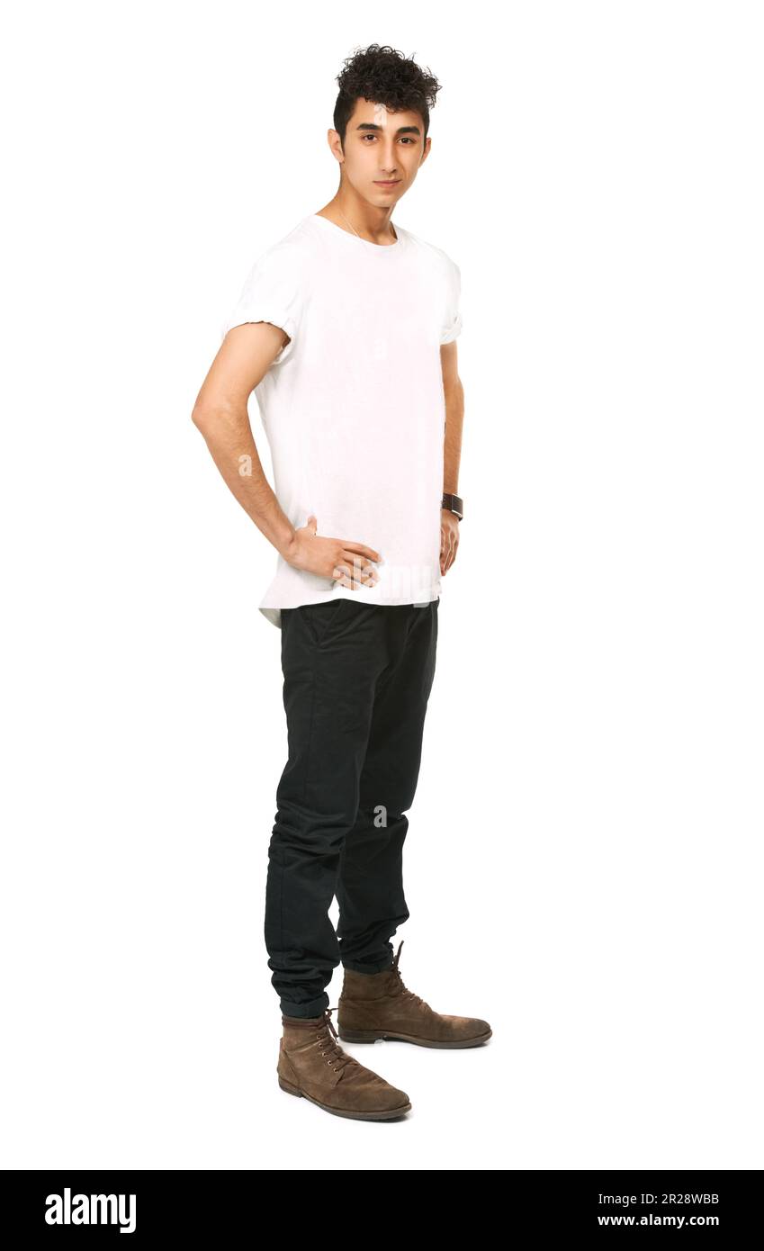 Fashion, confidence and portrait of man in studio with attitude ...