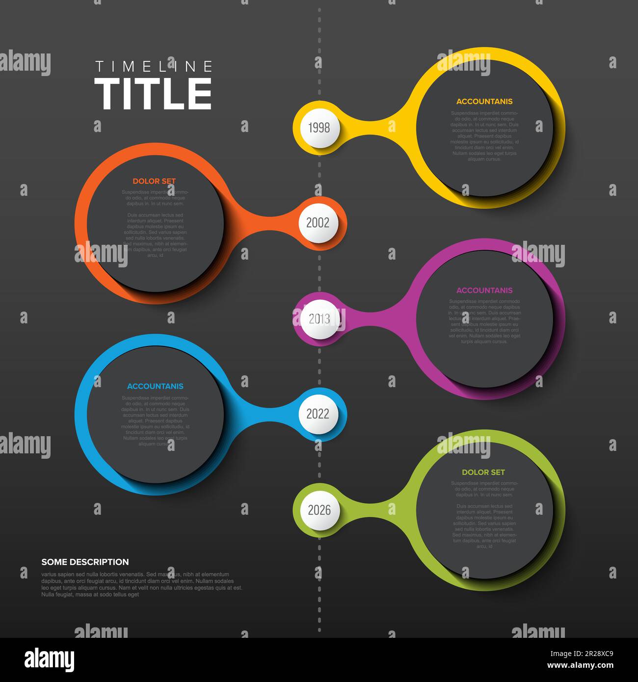 Vector dark vertical progress steps template made from six circle ...