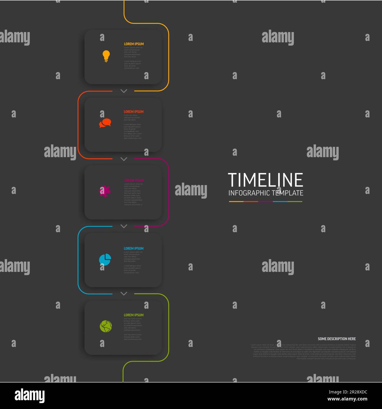 Vector dark Infographic template with dark gray rounded cards in one ...