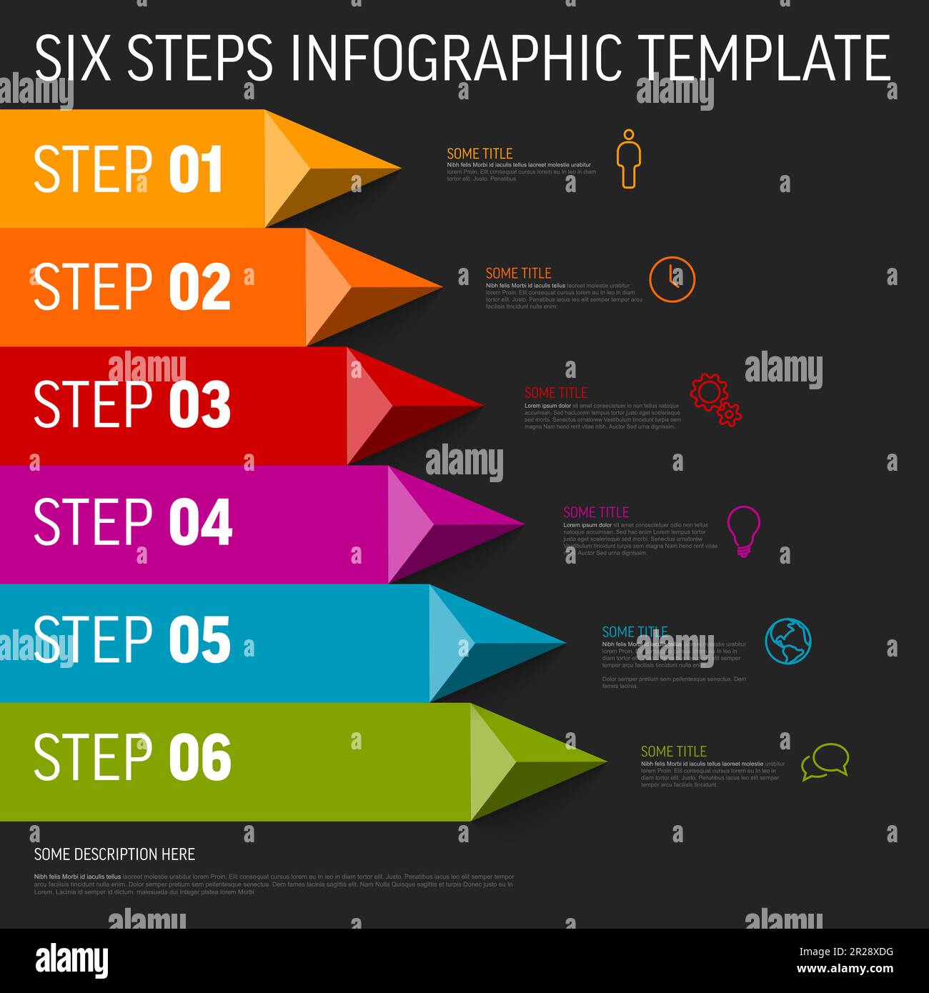 Vector dark multipurpose Infographic template with title and six steps ...