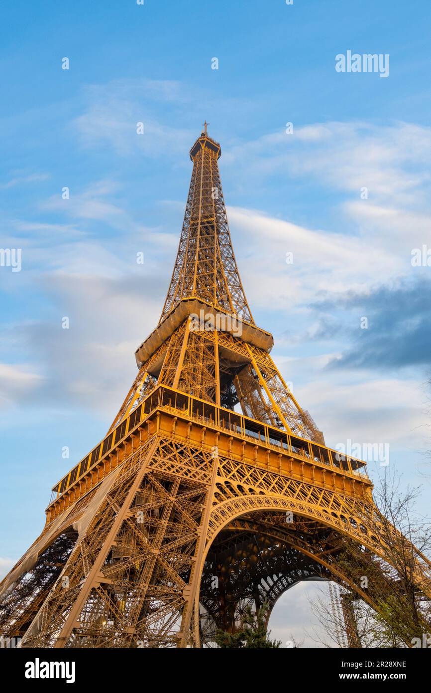 Morning view of Eiffel Tower from bottom. Paris, France Stock Photo - Alamy