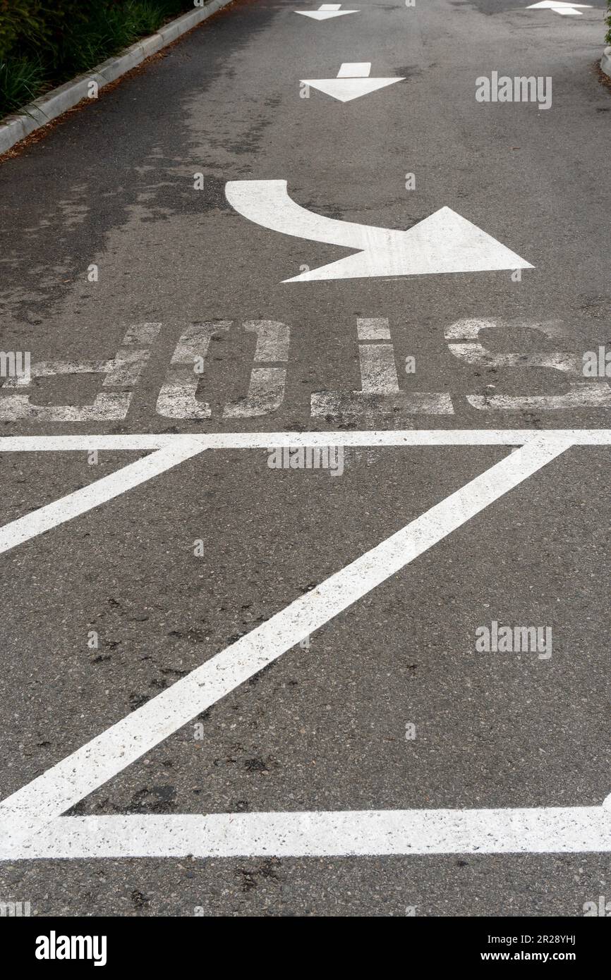 Stop sign on the asphalt road Stock Photo - Alamy