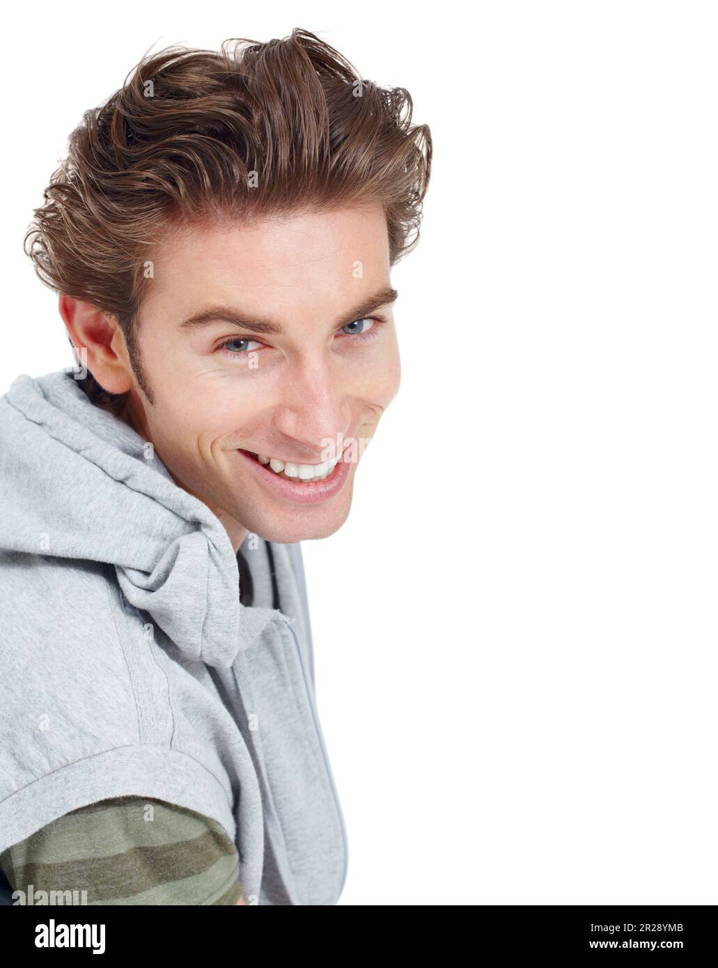 Happy, smile and mockup with portrait of man in studio for confidence ...