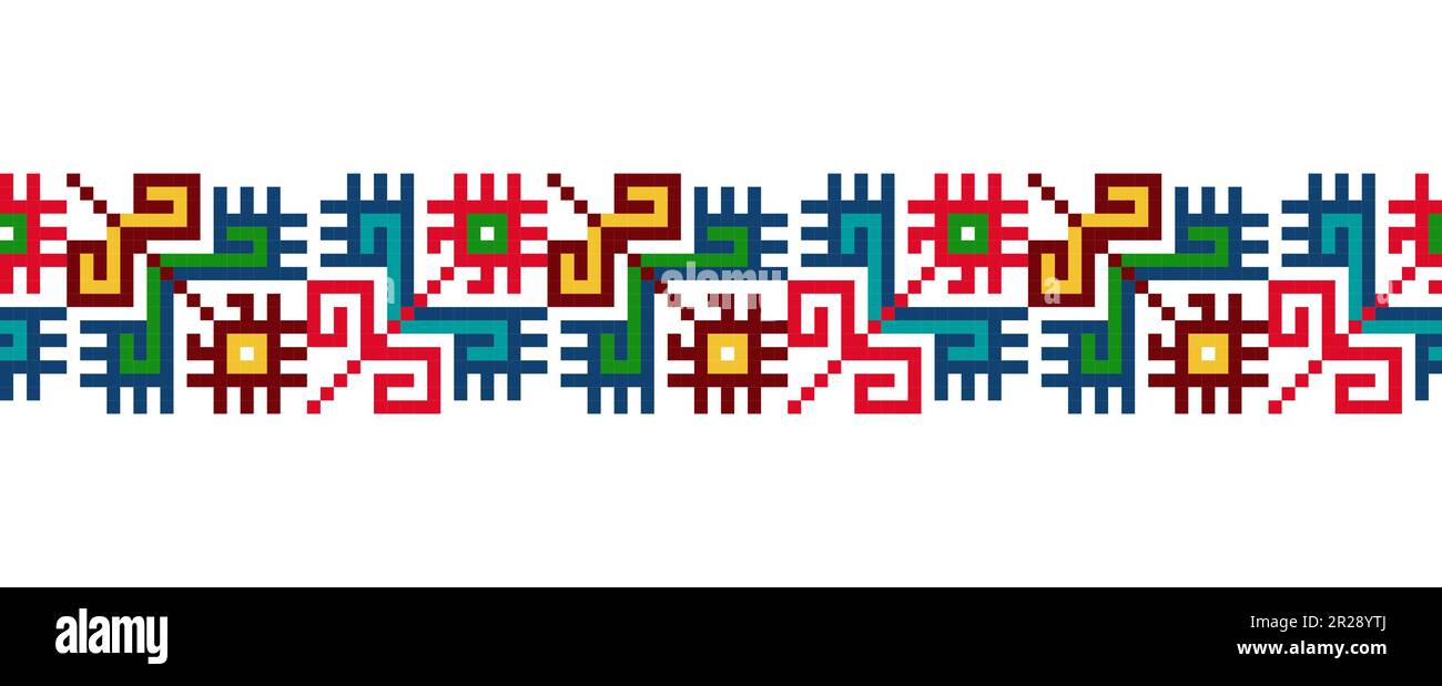 Ukrainian colorful embroidery vector pattern. Pixel art, vyshyvanka ...