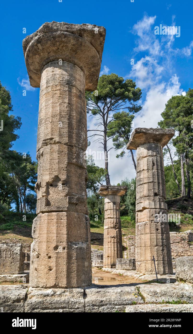 Temple of Hera (Heraion), Doric style, Archaic period, 6th century, sanctuary of Ancient Olympia ...
