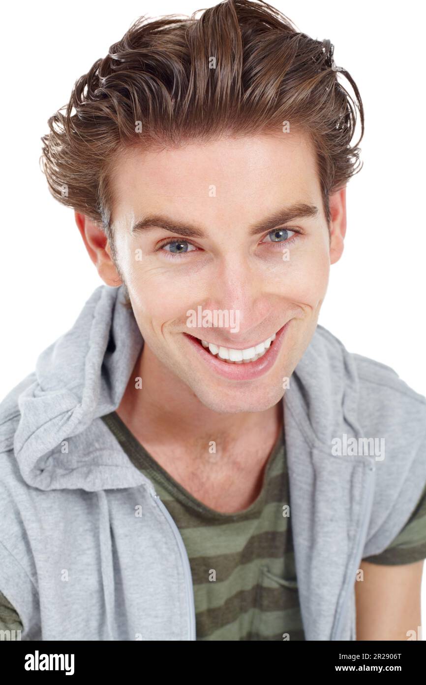 Smile, cool and portrait of man in studio for confidence, pride and ...
