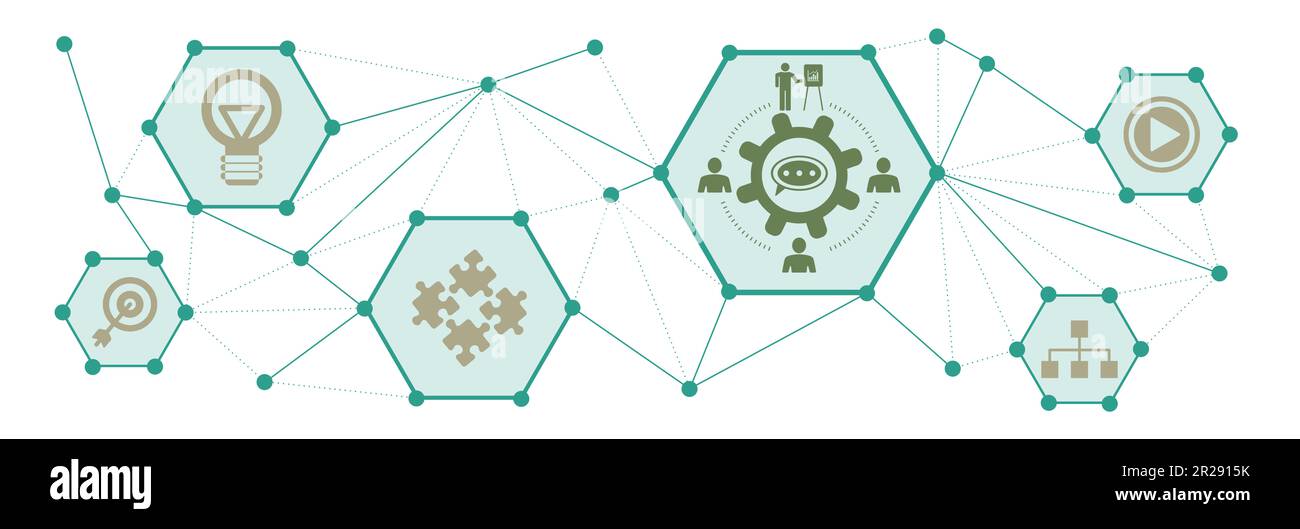 Concept of workshop with connected icons Stock Photo - Alamy