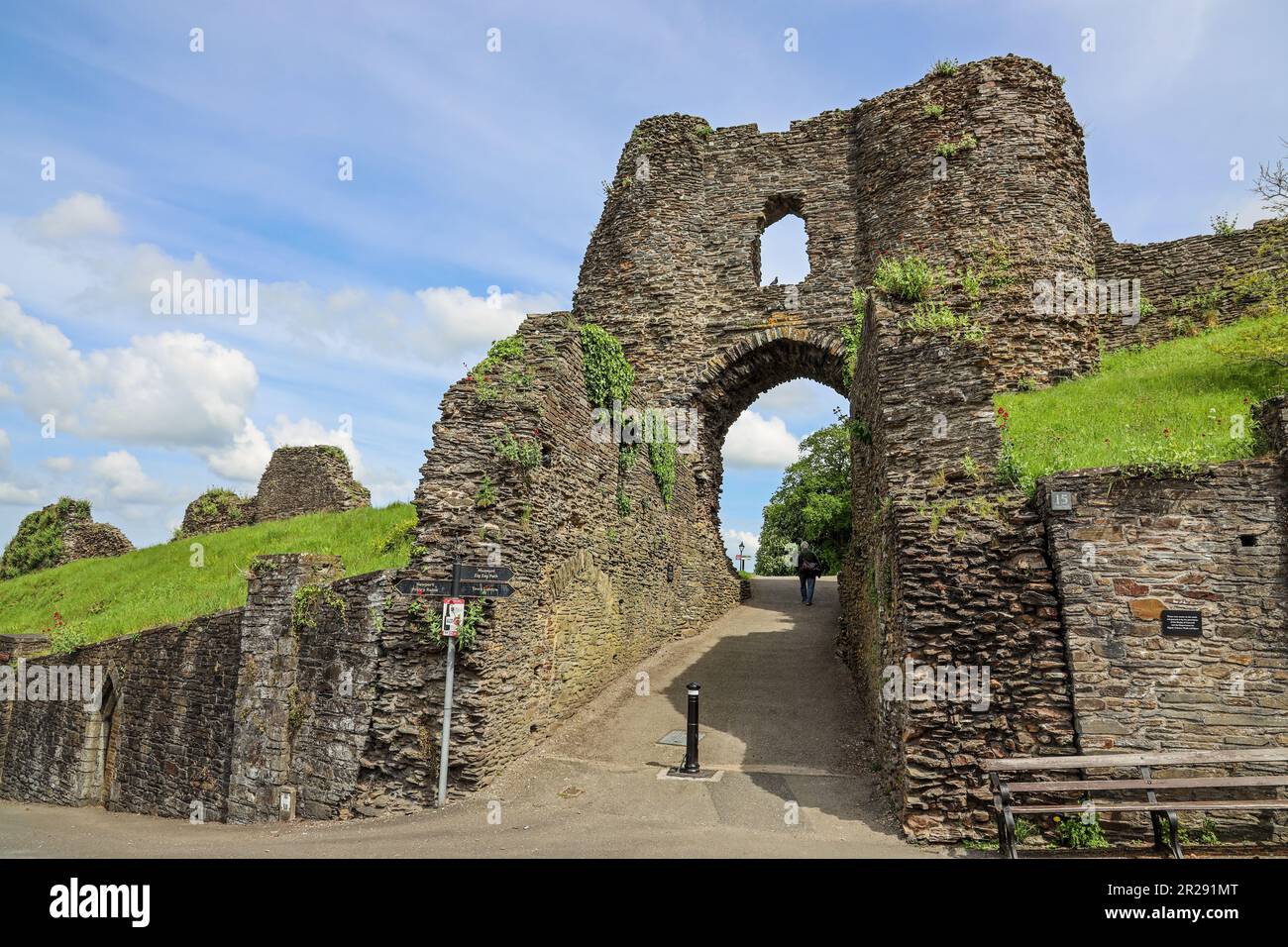 The South Gatehouse at Launceston Castle and Keep with some other ruins ...