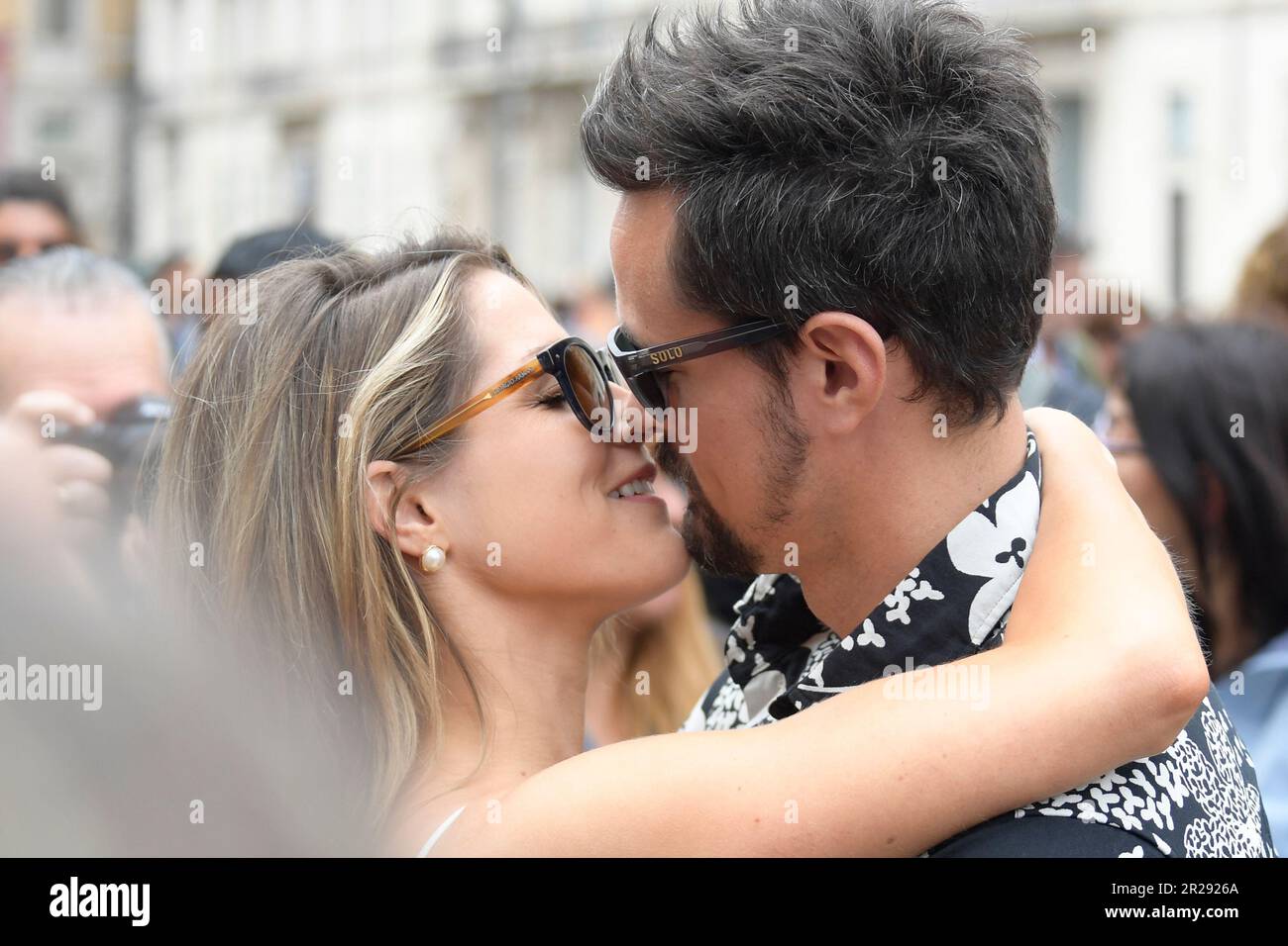 Karissa Lee Traples (L) and Matthew Atkinson (R) attend at the set of ...