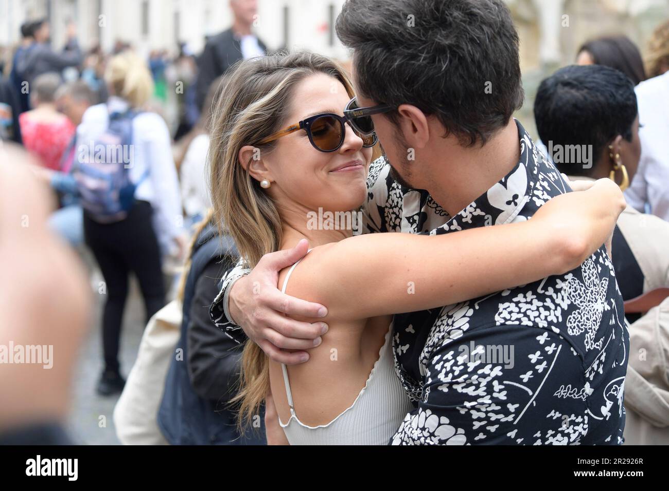 Karissa Lee Traples (L) and Matthew Atkinson (R) attend at the set of ...