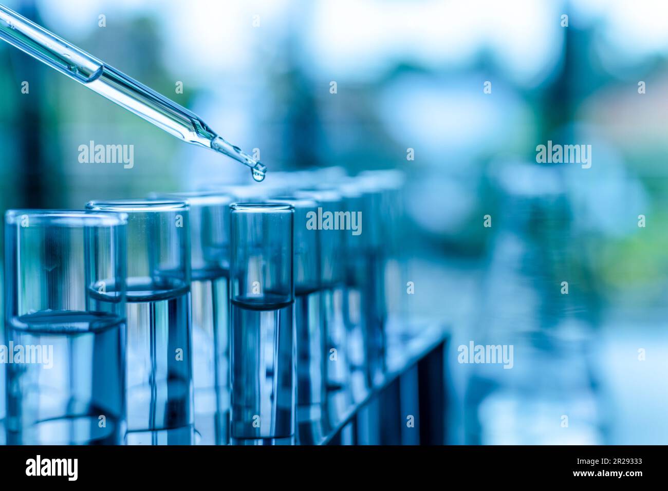 Concept of a chemical and scientific experiment. Closeup, copy space on ...