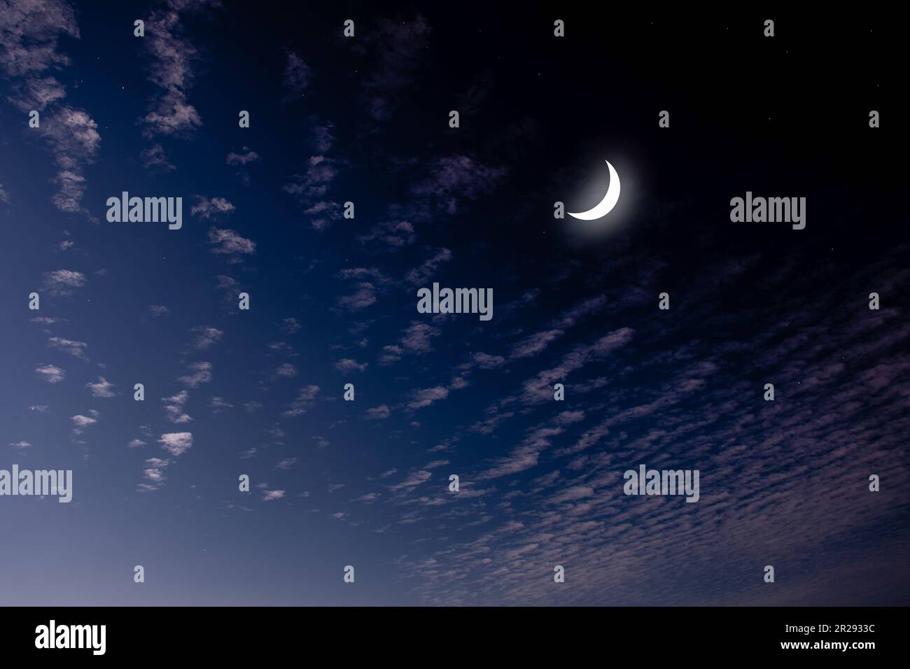 See the Islamic moon in the night sky. Evening sky and the vastness in ...