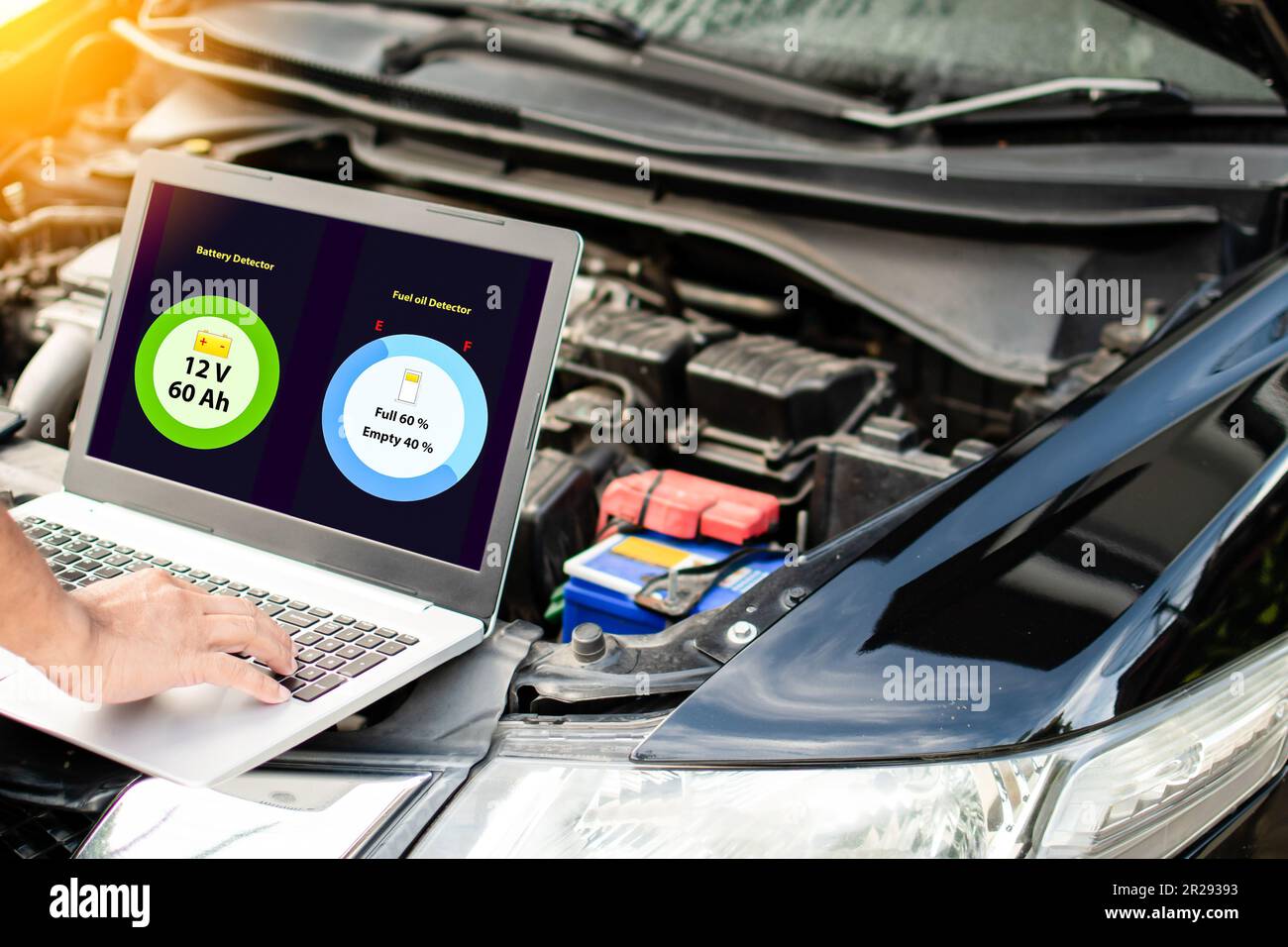Closeup, man's hand typing on laptop computer keyboard to check the ...