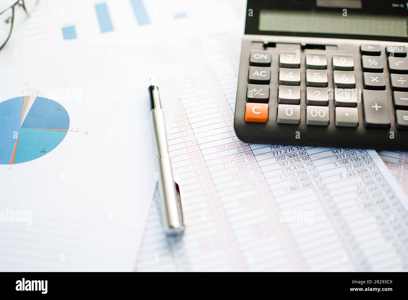Financial accounting, Close-up calculator and numbers on paper, Many ...