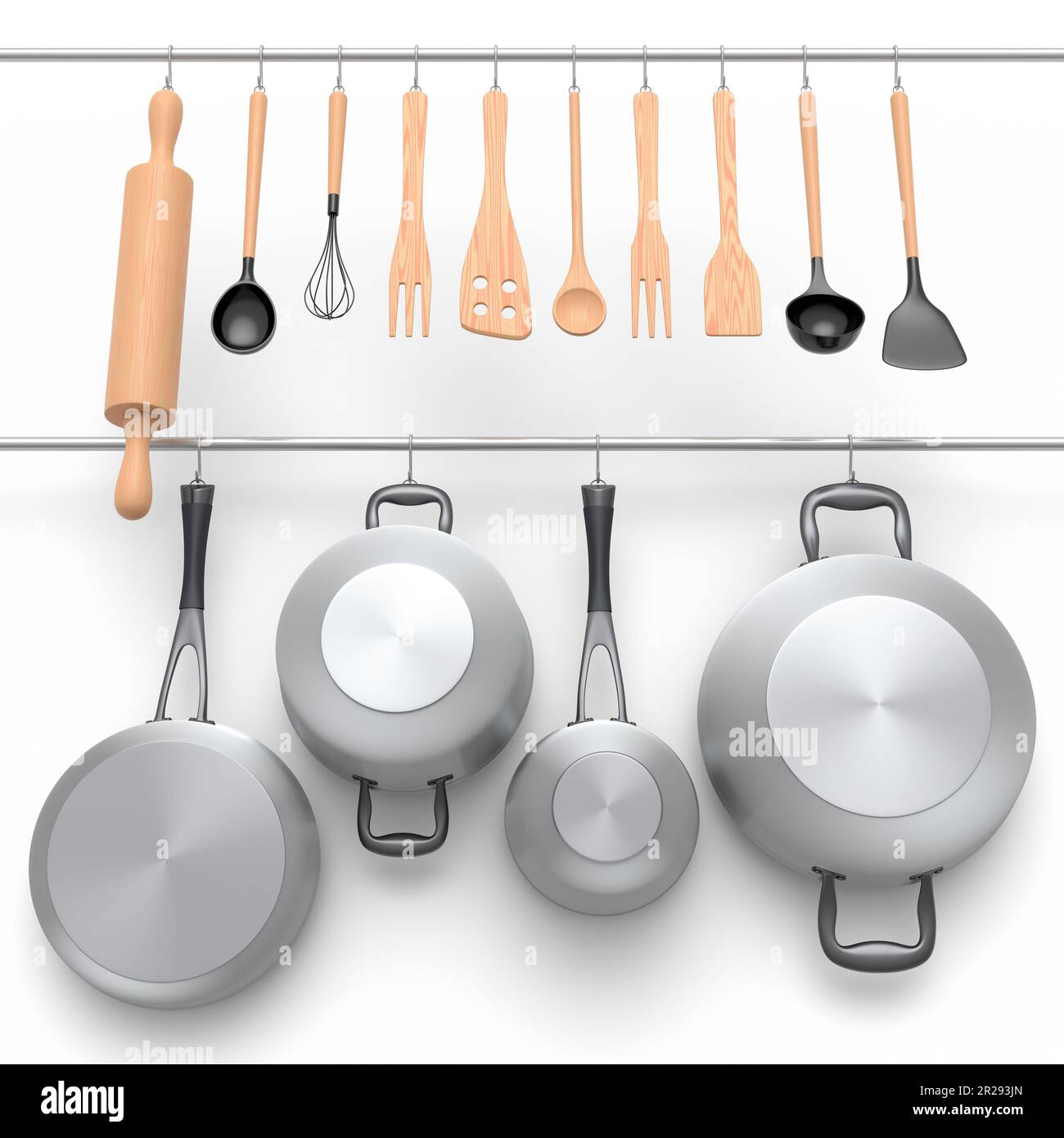 Set of kitchen utensil, stewpot, frying pan and chrome plated cookware ...