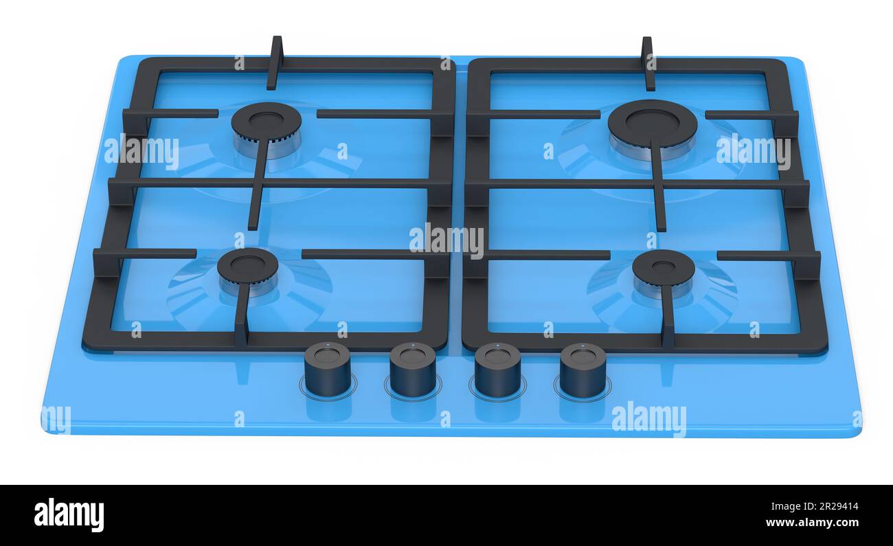 Kitchen electric stove or gas cooker with burning flames of propane gas ...