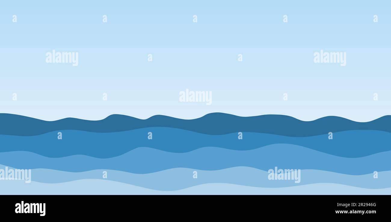 Abstract sea waves vector. Blue sea water background. Copyspace on top ...