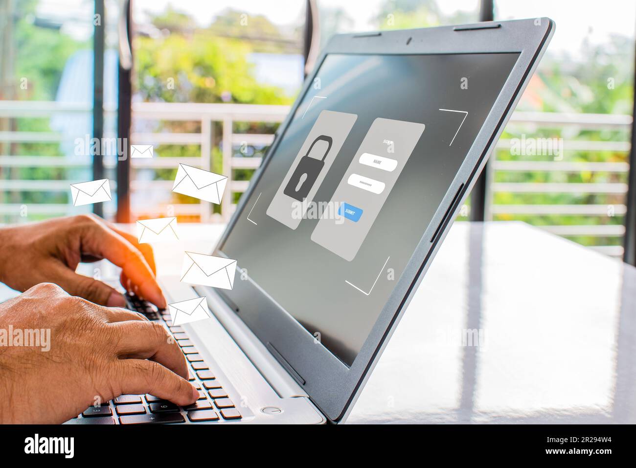 Hand of a businessman typing a notebook keyboard To analyze stock ...