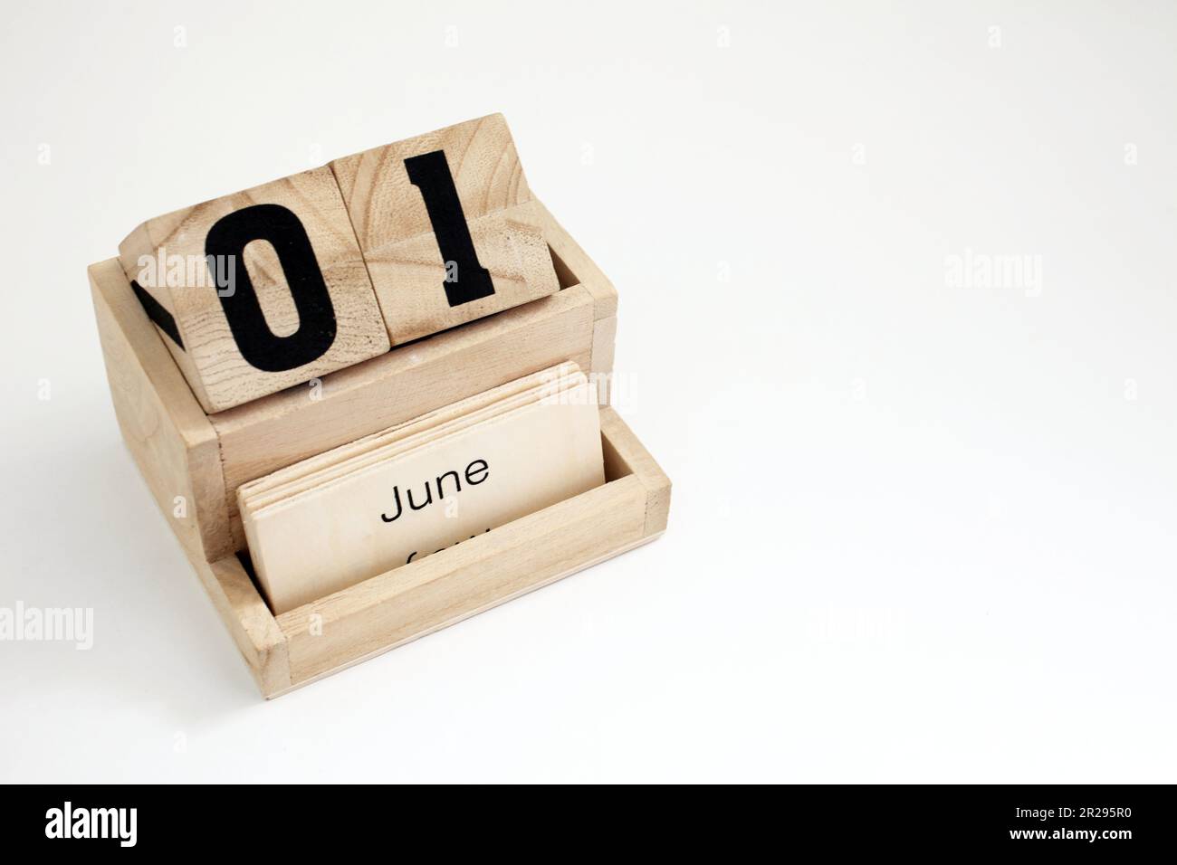 Wooden calendar showing 1st of June Stock Photo - Alamy