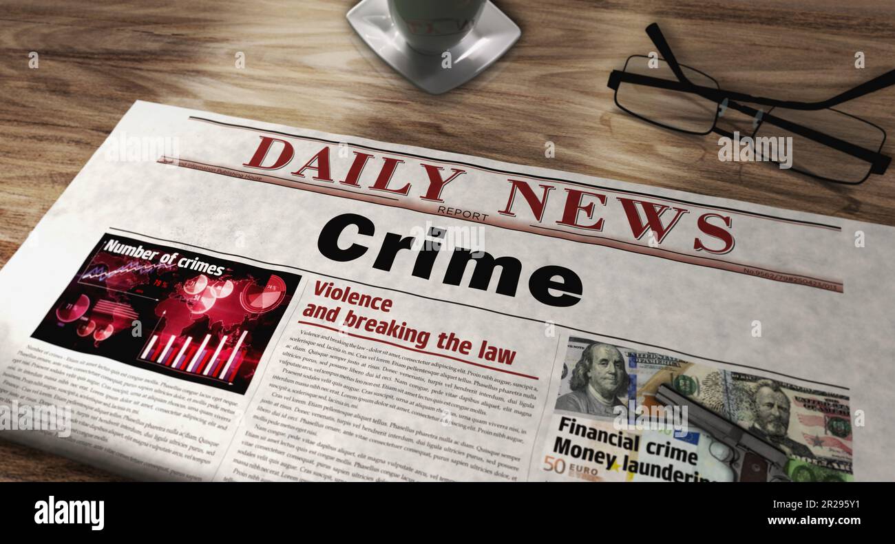 Crime investigation forensic and justice daily newspaper on table ...