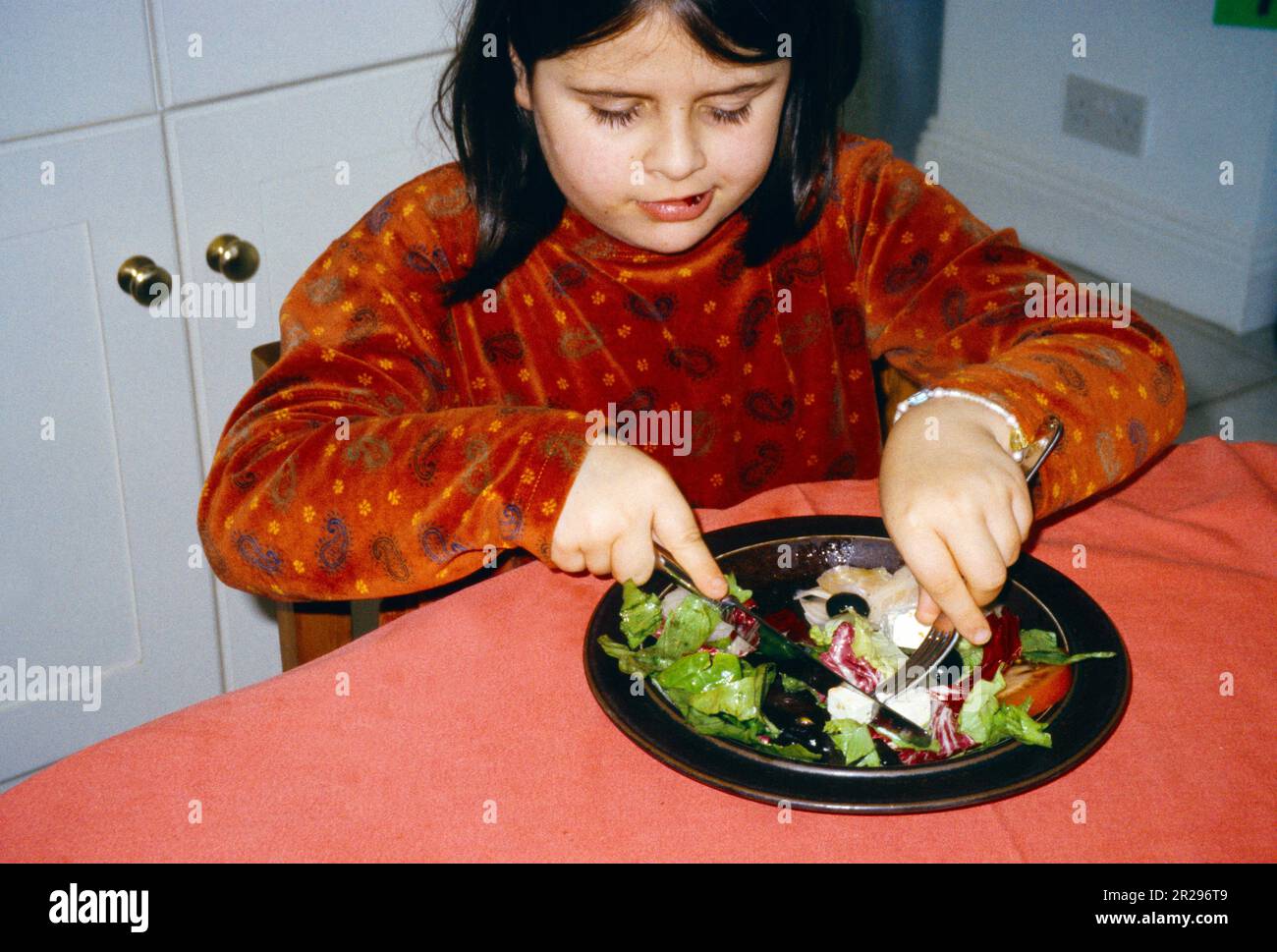Child Eating Greek Salad Aged 8 Yrs Old Surrey England Stock Photo - Alamy