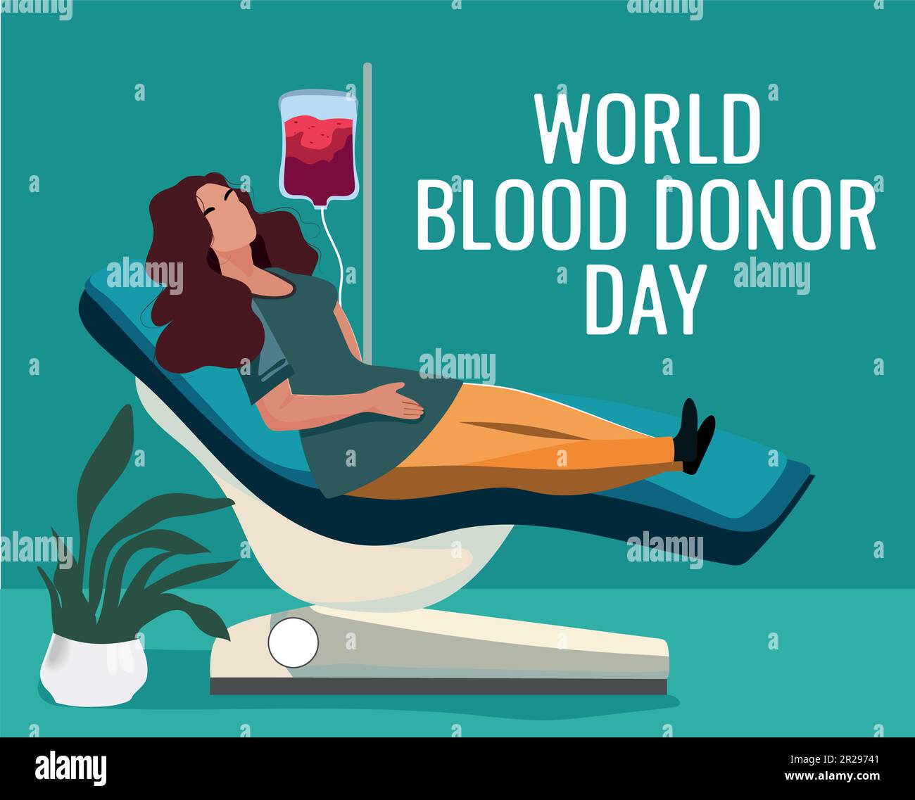 Day donation concept with bag of blood, hand and heart medical sign ...
