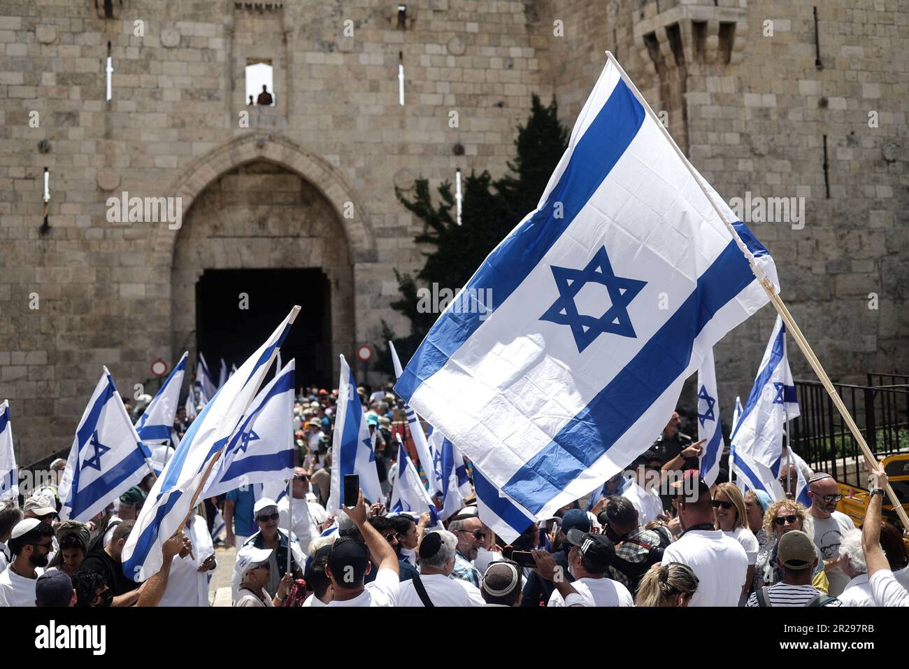 Jerusalem. 18th May, 2023. People wave Israeli flags in Jerusalem Old ...