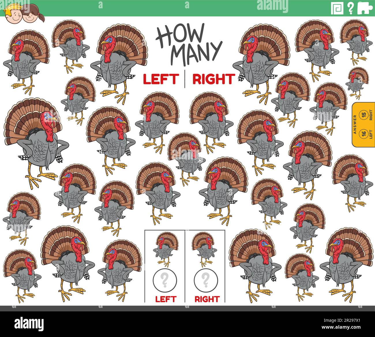 Cartoon illustration of educational game of counting left and right ...