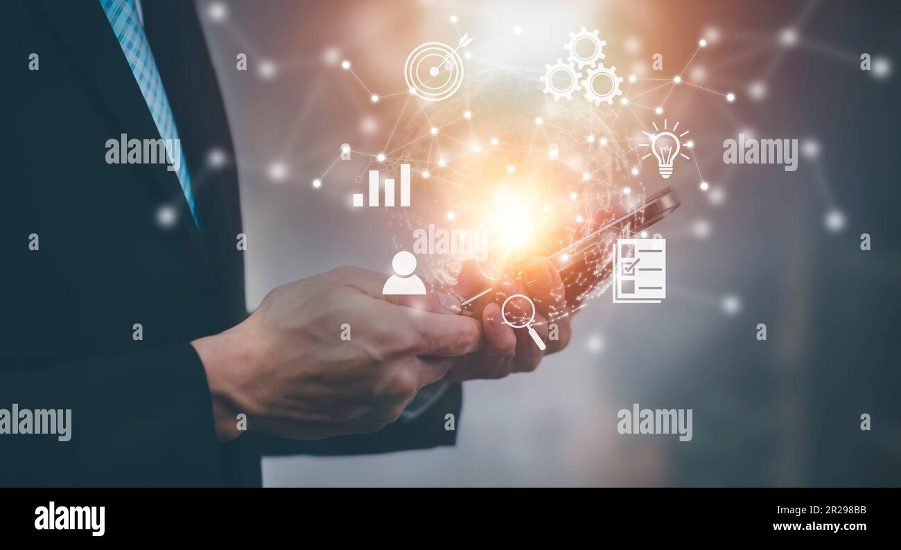 virtual Global Internet connection metaverse concept, Businessman using ...