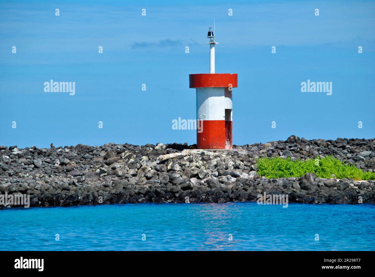 The lighthouse of Punta Carola's beach. San Cristobal Island. Galapagos ...