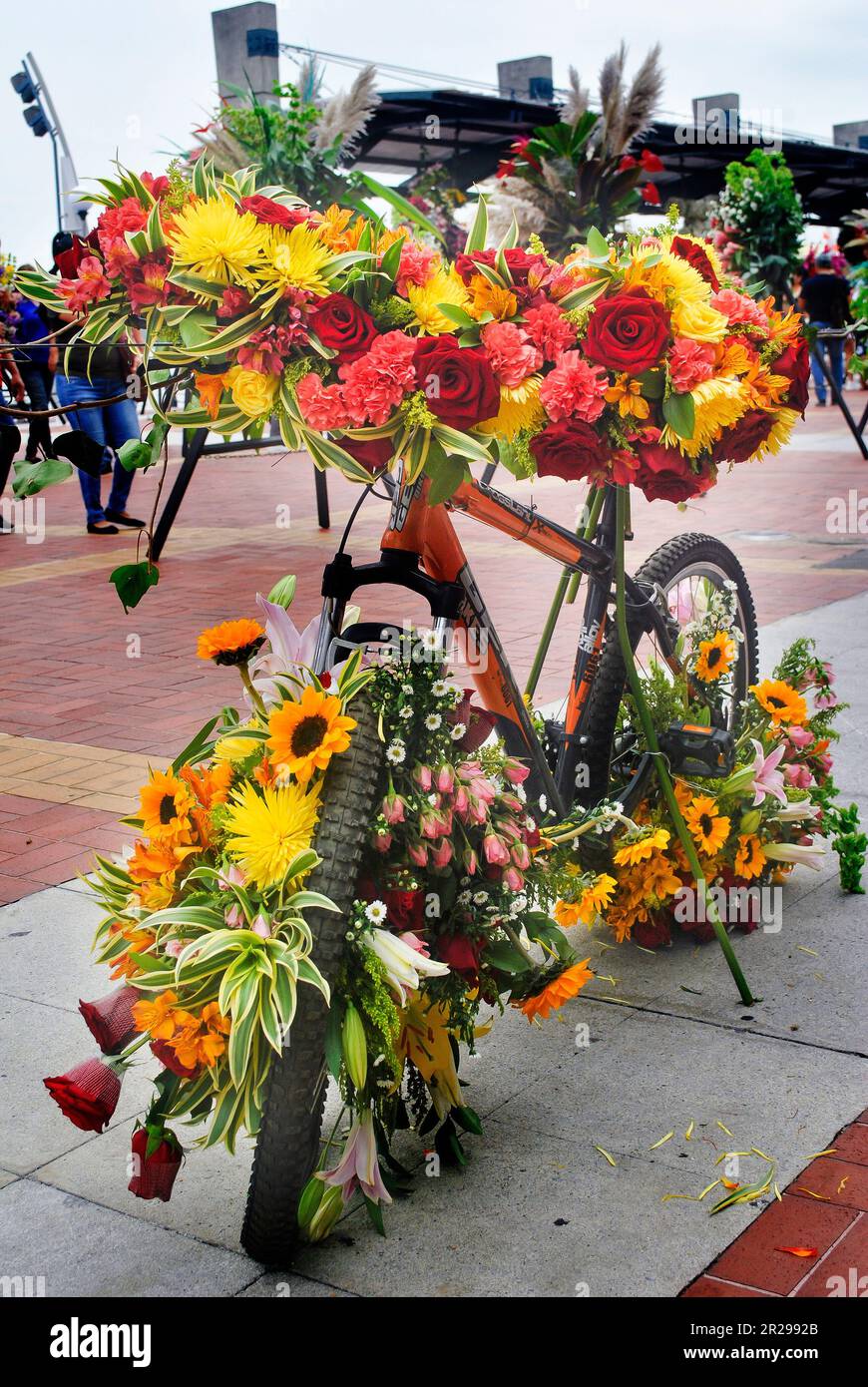 Bike decorated with flowers, in flower show 2021. Guayaquil. Ecuador ...