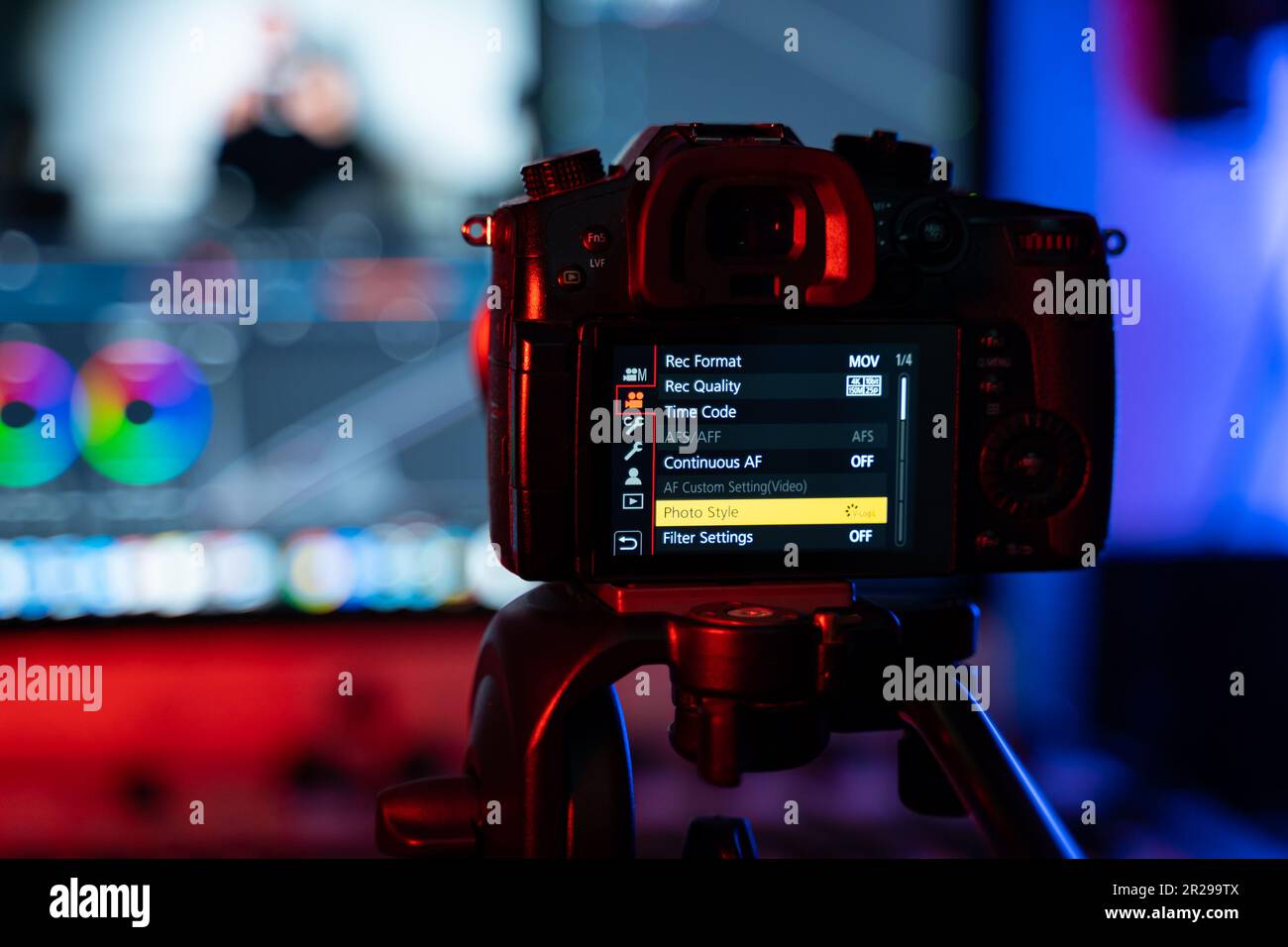 Settings of a small video camera. Menu page of the image style in ...