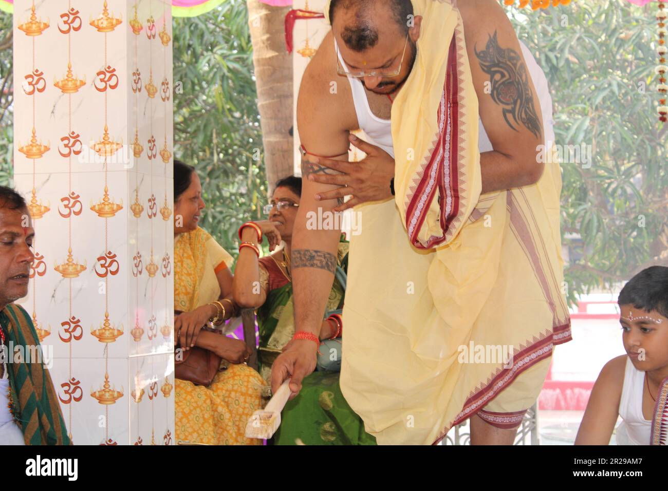 Hindu brahmin Upanayana or The sacred thread ceremony. His entry into the Brahmacharya stage of ...