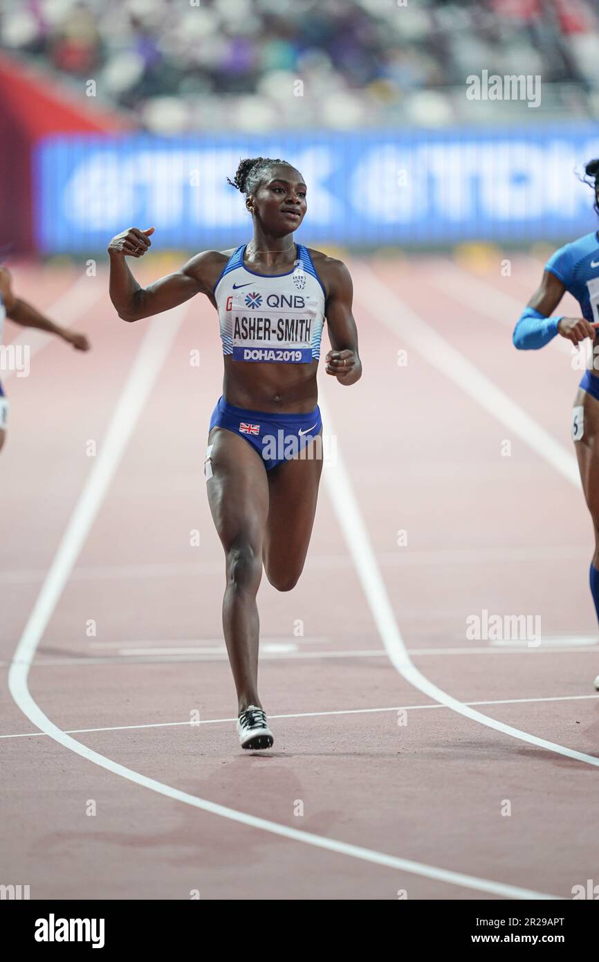 Dina Asher-Smith running the 200m at the 2019 World Athletics ...