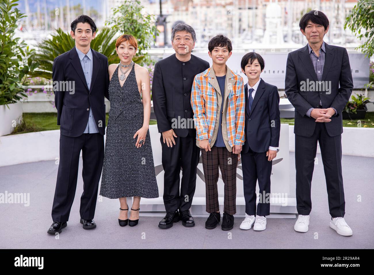 Yuji Sakamoto, Hinata Hiiragi, Soya Kurokawa, director Hirokazu Koreeda, Sakura Ando, and Eita ...