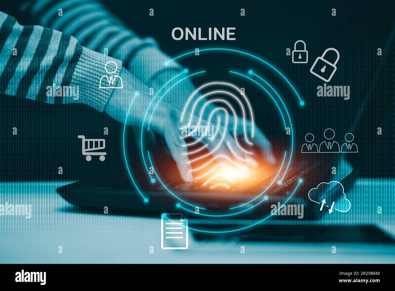 Hand Hacker touch laptop or smartphone and Touching in graph Screen ...