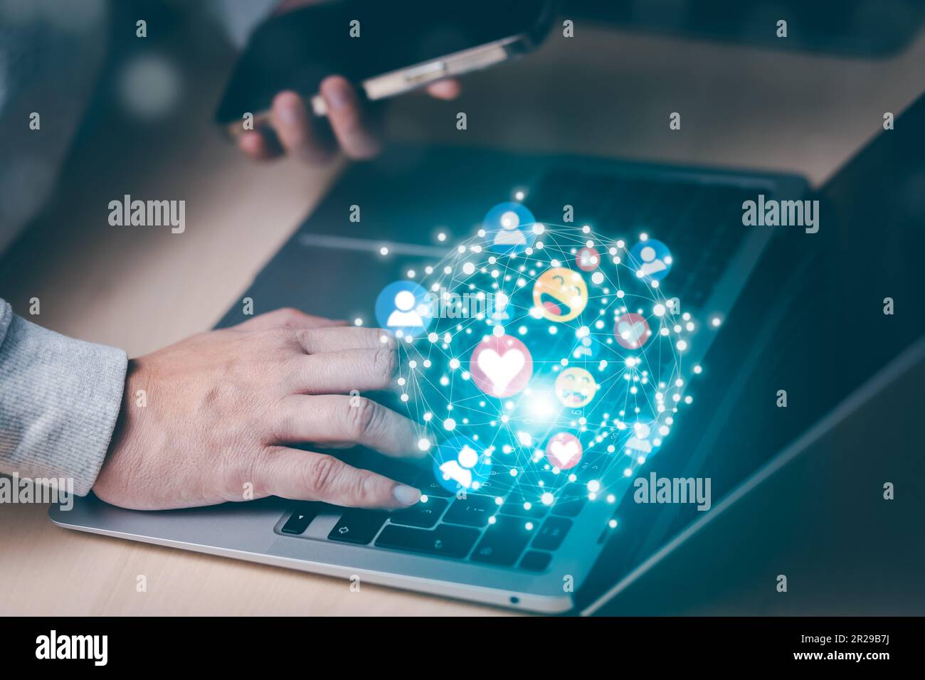 hand typing keyboard laptop ,Social, media, Marketing concept,Social ...