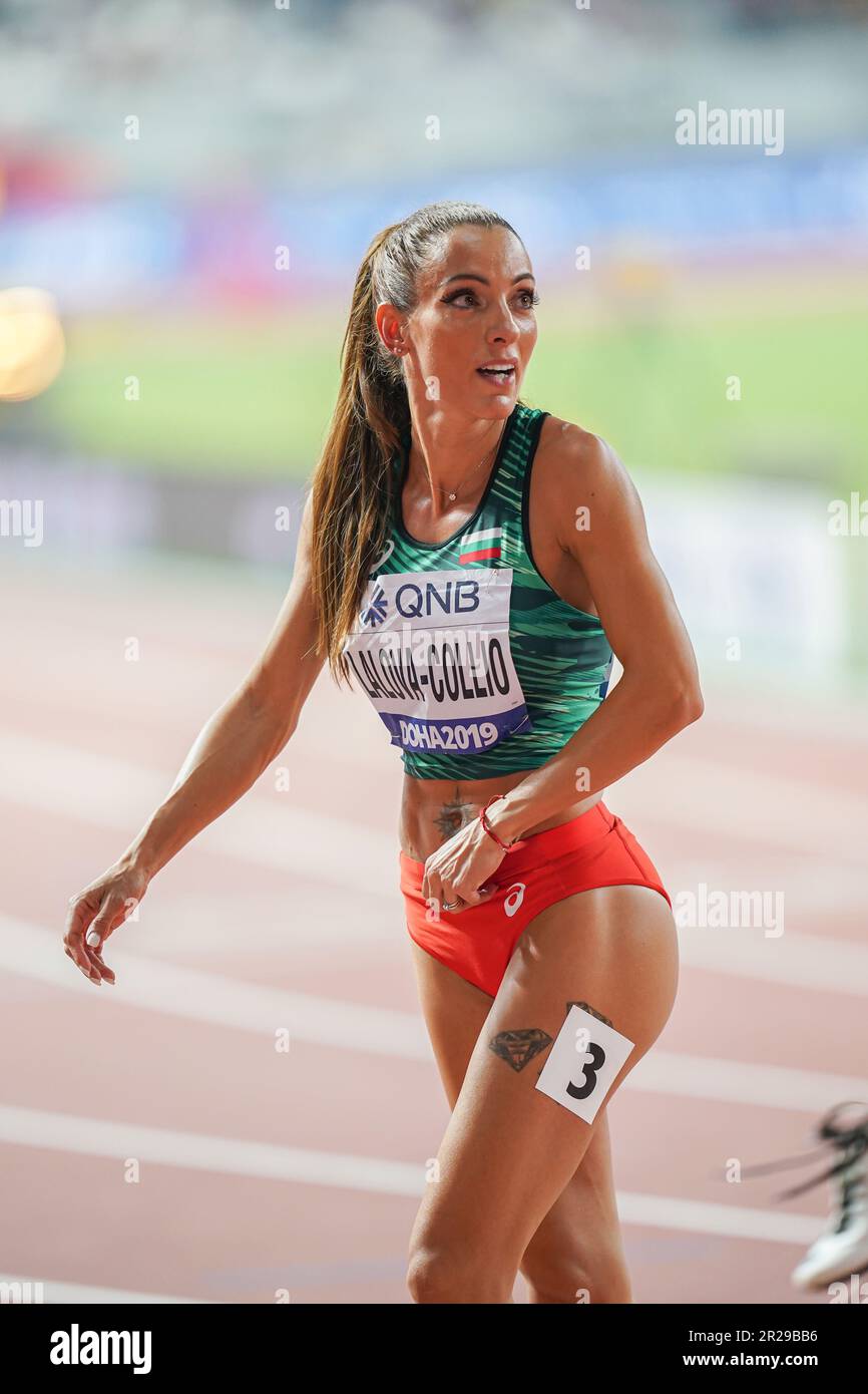 Ivet Lalova-Collio running the 200m at the 2019 World Athletics ...